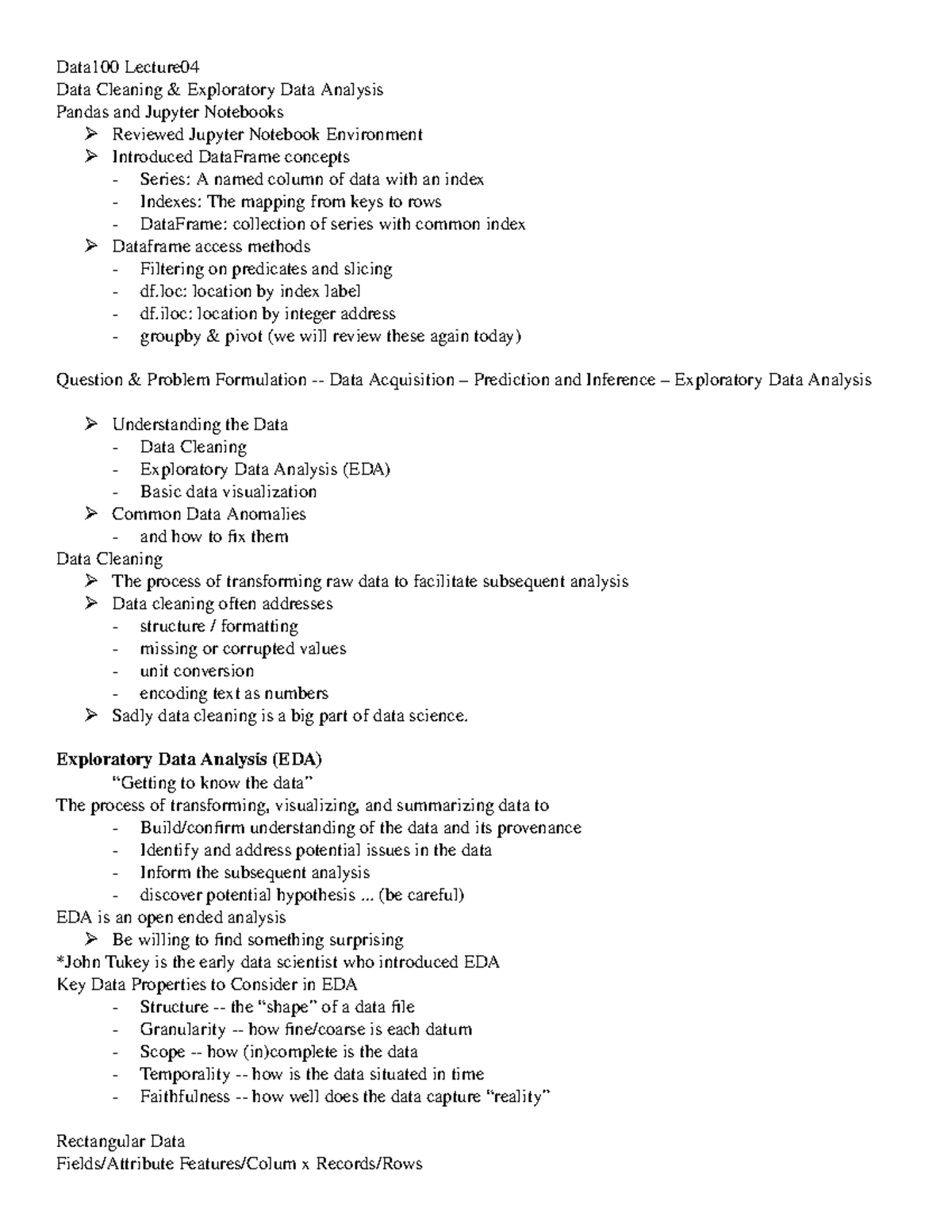 Data100 Lecture 04 - Josh Hug/ Fernando Perez - Data100 Lecture Data Cleaning & Exploratory Data ...