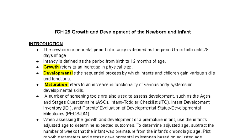 PEDS 101: Growth and Development of Newborns and Infants - Studocu