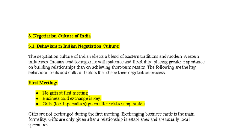 Negotiation Culture of India: Key Behaviors and Insights - Studocu