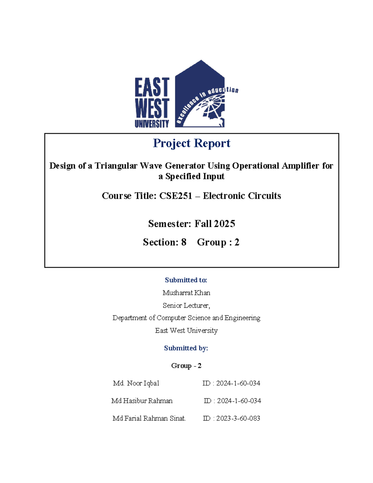 CSE251 Project Report: Triangular Wave Generator Design - Studocu