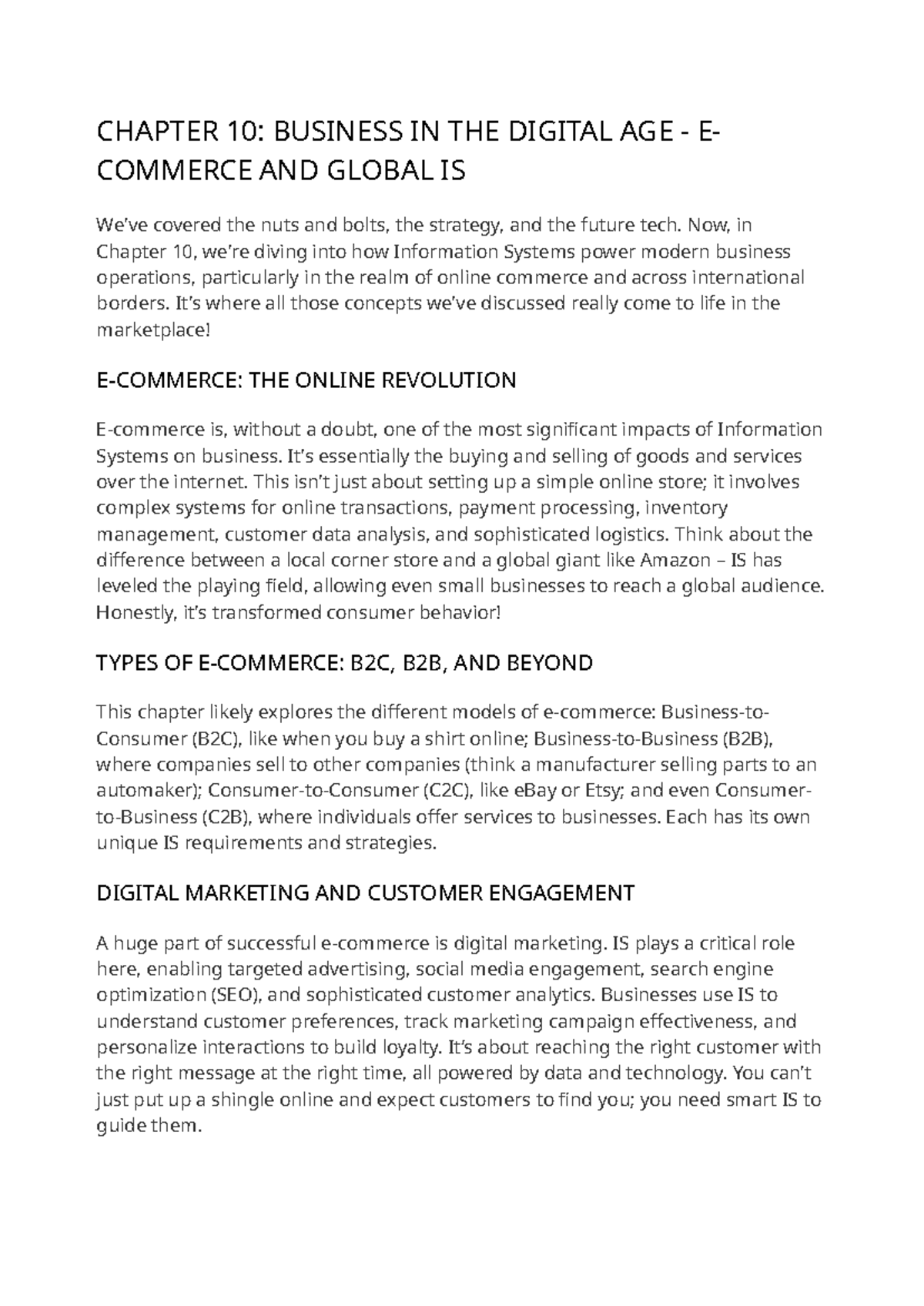 CHAPTER 10: BUSINESS IN THE DIGITAL AGE - ECOMMERCE & IS Insights - Studocu