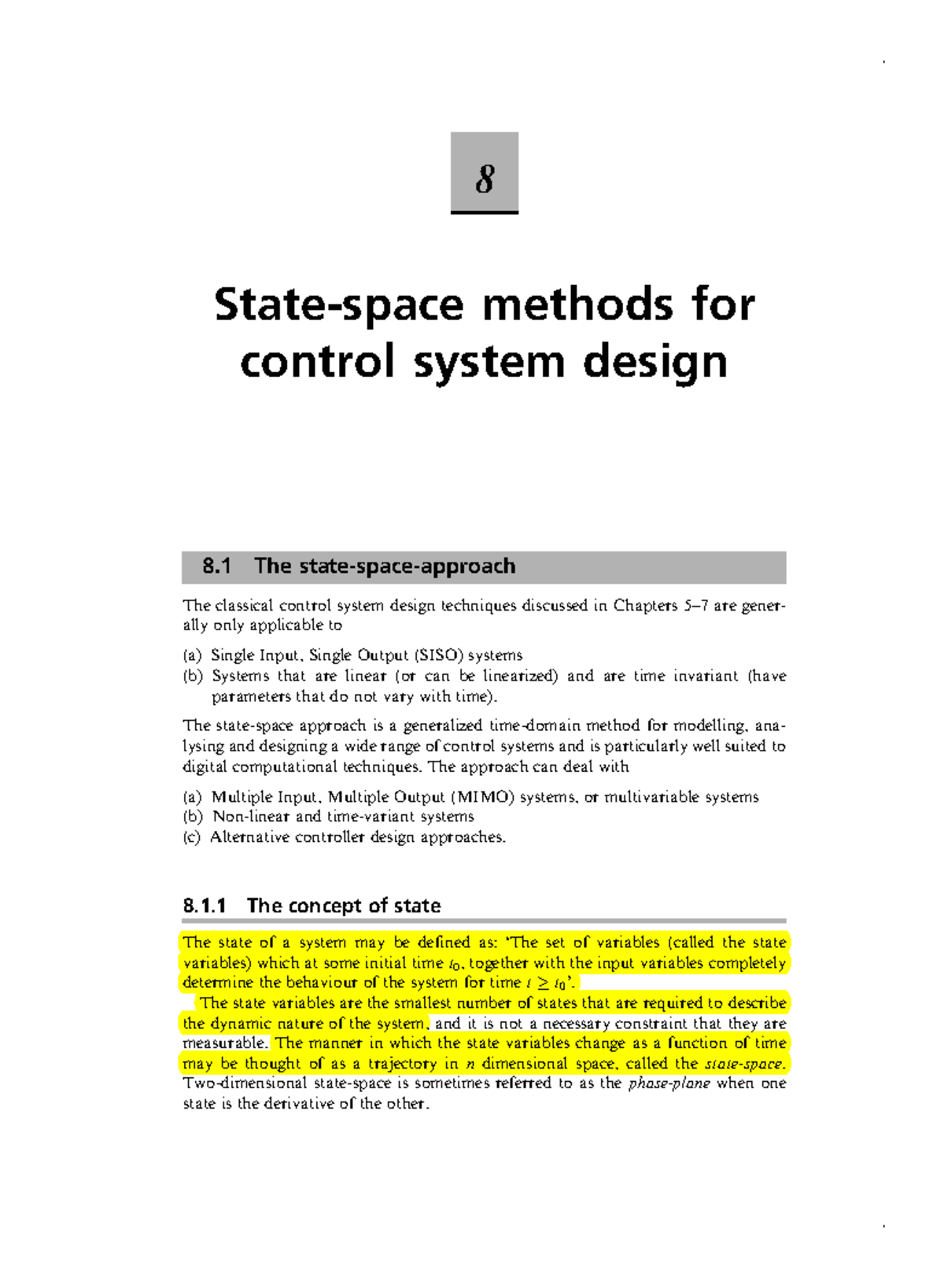 Advanced Control System - State-Space Methods Overview - Studocu