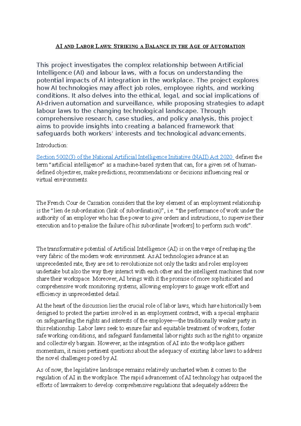 AI and Labor Laws - AI AND LABOR LAWS: STRIKING A BALANCE IN THE AGE OF ...