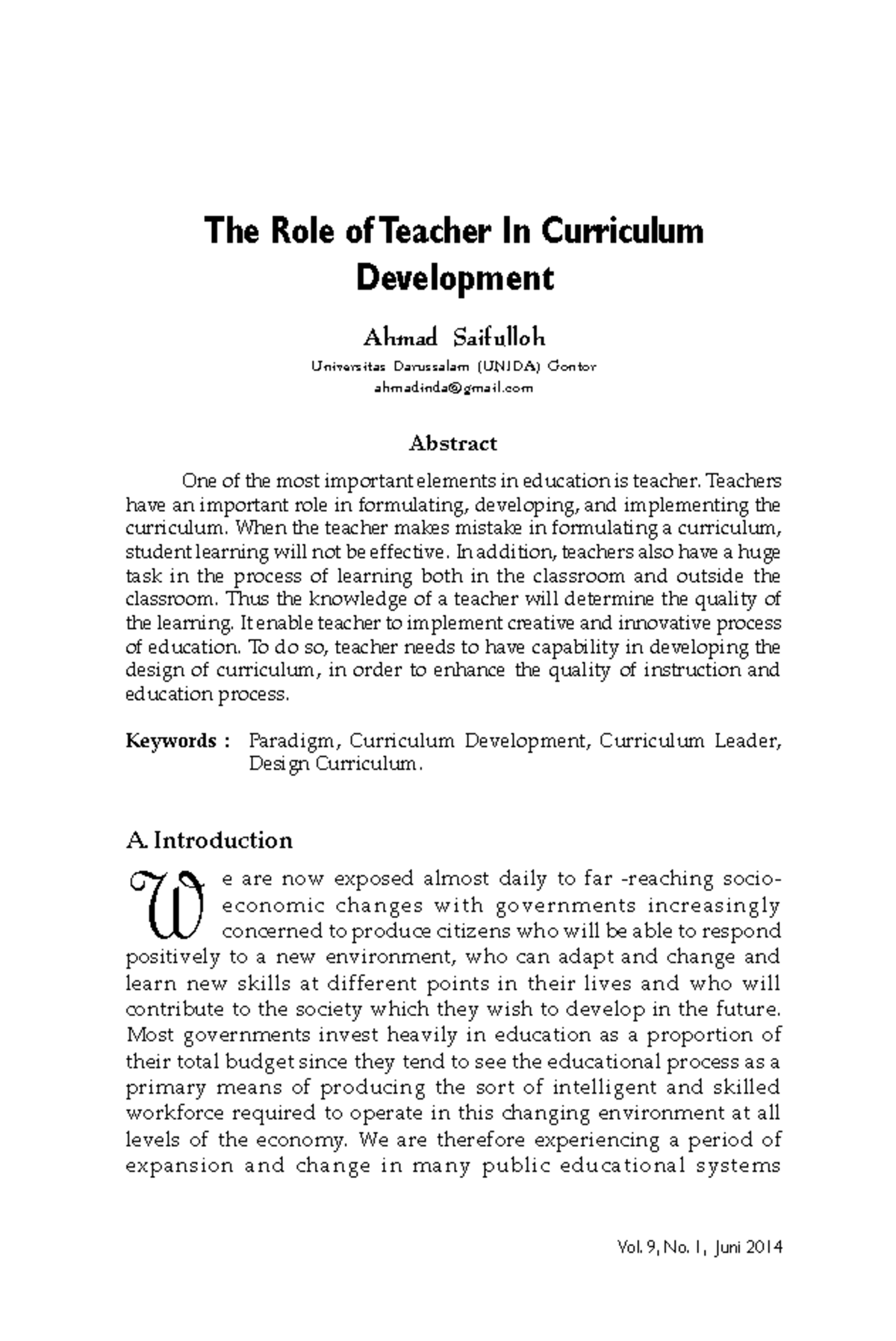 The Role of Teachers in Curriculum Development (EDU 101) - Studocu