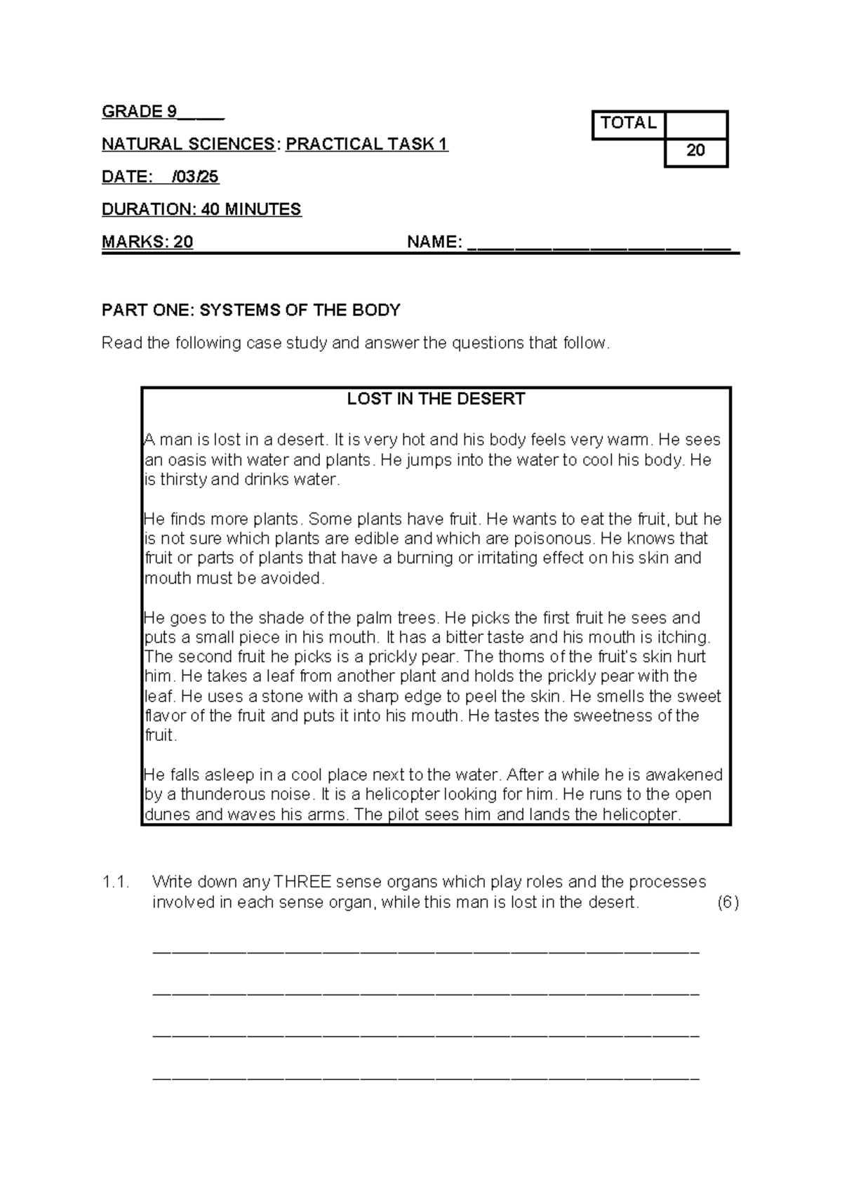 Grade 9 PT1 2025 - GRADE 9_____ NATURAL SCIENCES: PRACTICAL TASK 1 DATE ...