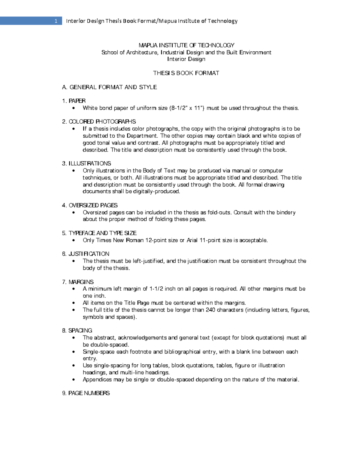 THESIS FORMAT GUIDELINES FOR BS IN INTERIOR DESIGN - MAPUA - Studocu