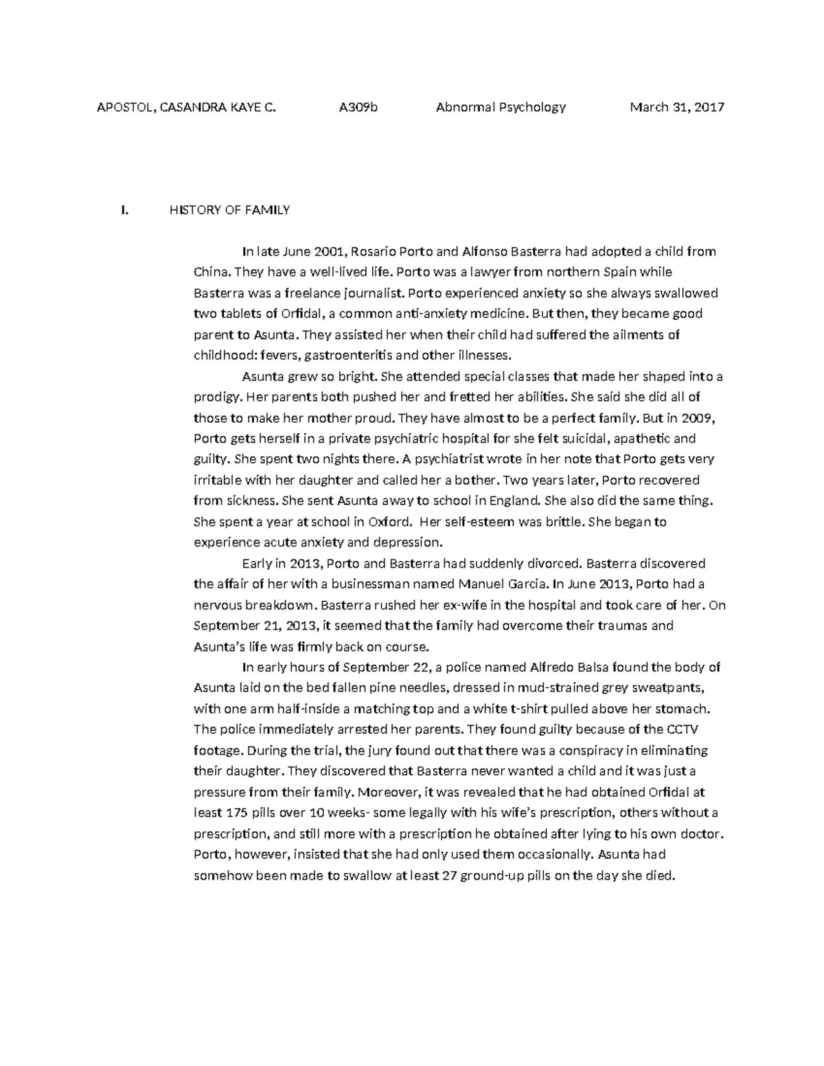 22222 - Abnormal Psychology assignment in diagnosing individual ...