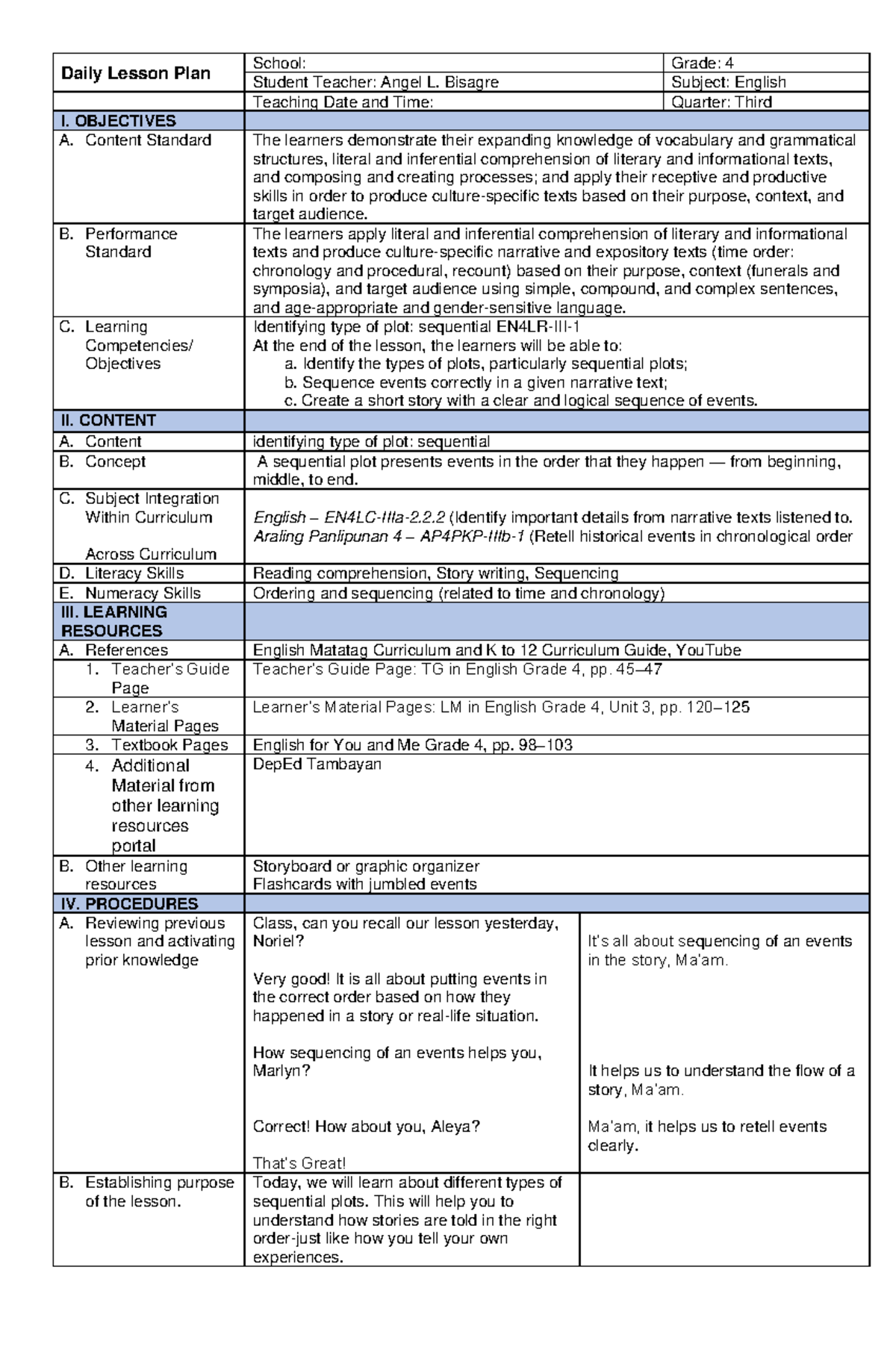 DLP 4th Grade English: Understanding Sequential Plot Structures - Studocu