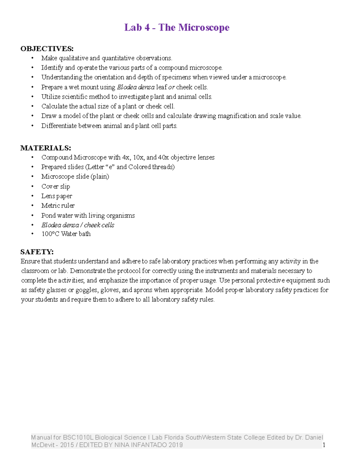 BSC1010L Lab Manual: Exploring Microscopes and Cell Structures - Studocu