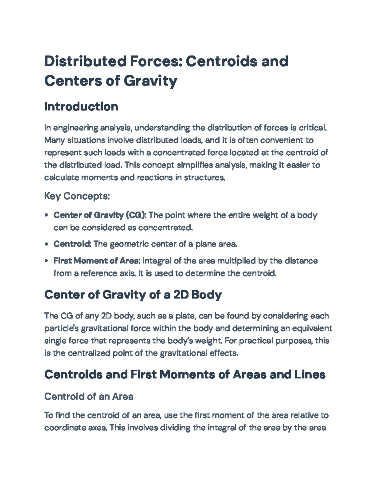 Distributed Forces: Centroids, CGs, and Load Analysis in Engineering ...