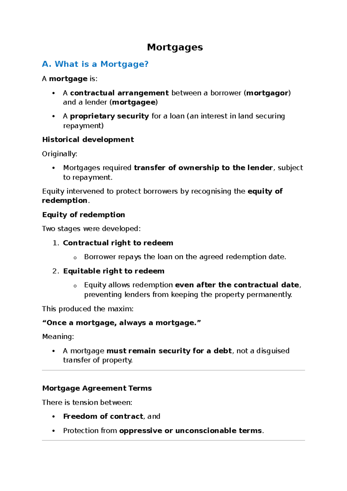 Mortgages (LAW101): Comprehensive Lecture Notes on Mortgage Concepts ...