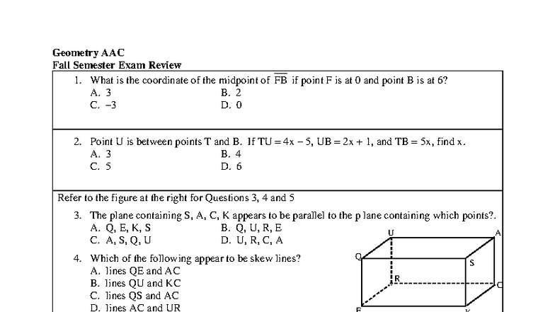 Geometry AAC Fall Semester Final Exam Review - Studocu