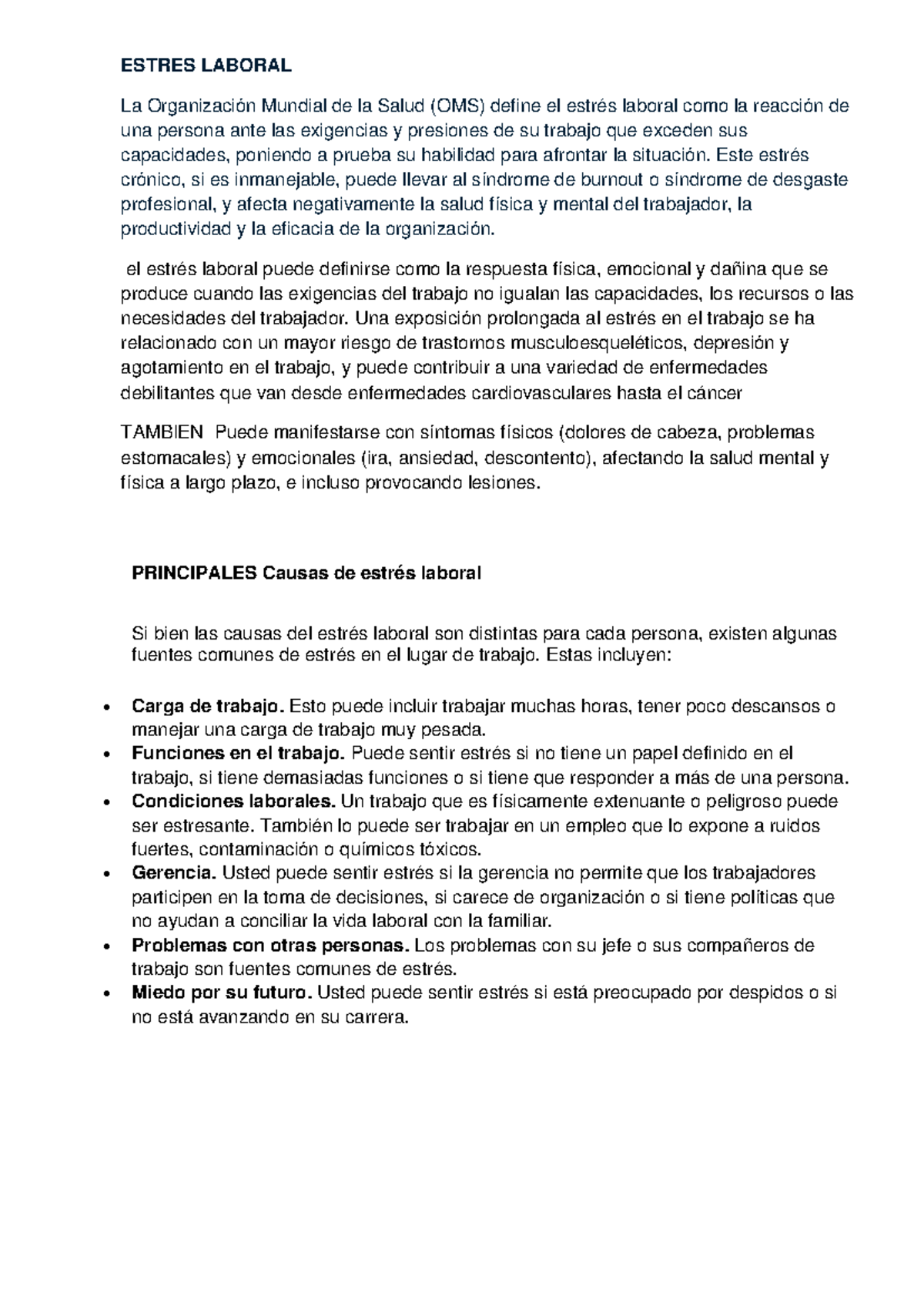 Estres Laboral: Causas y Estrategias de Manejo - FASFD - Studocu