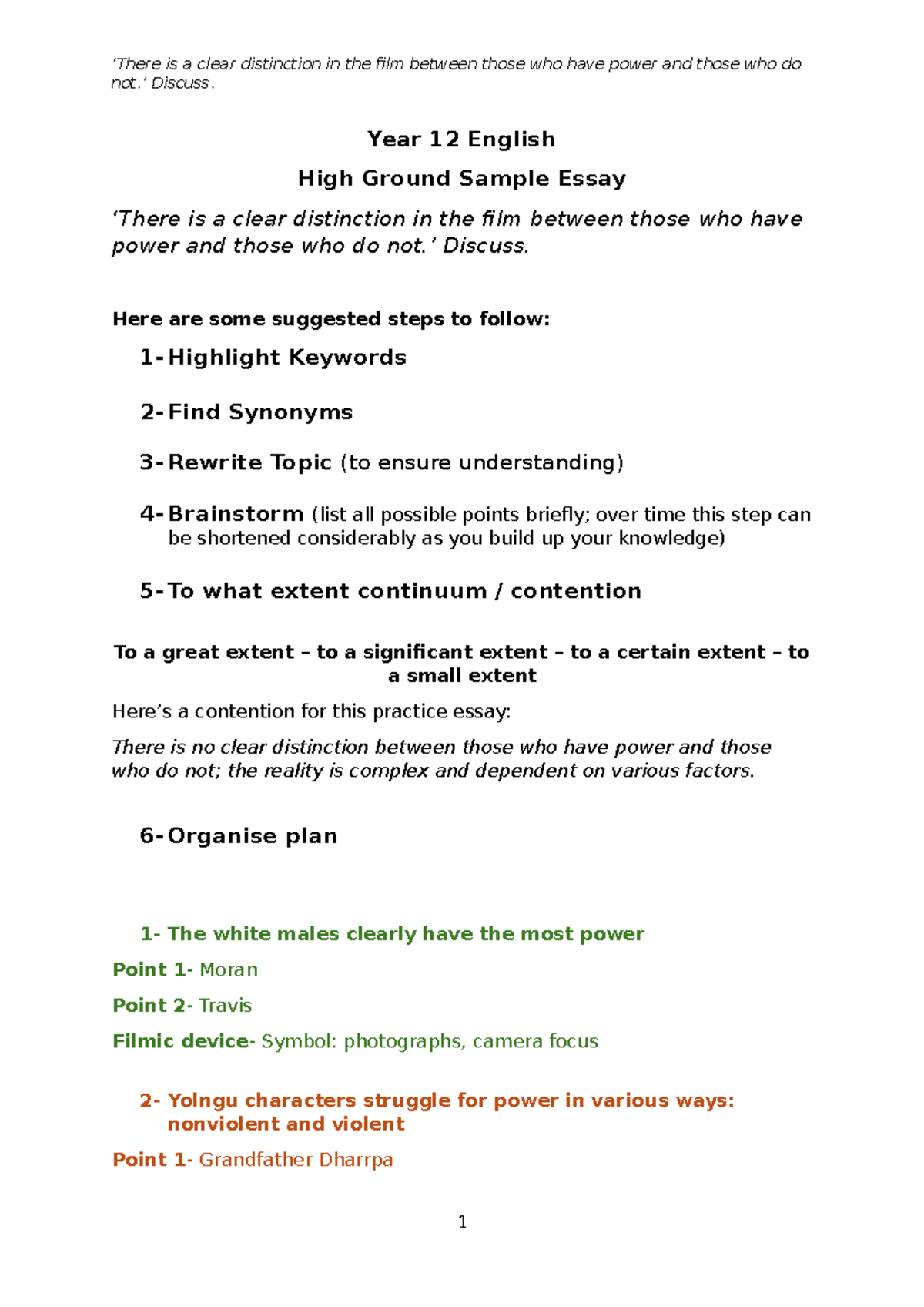 Year 12 English High Ground Practice Essay: Power Dynamics Explored ...