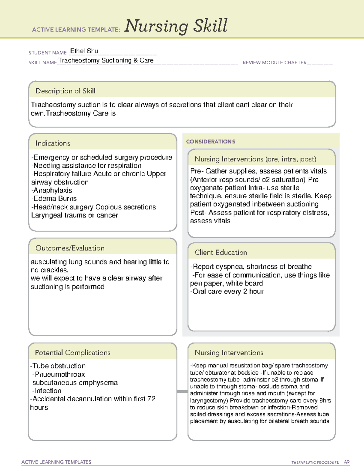 ACTIVE LEARNING TEMPLATE: Nursing Skill - Suctioning Care for ...