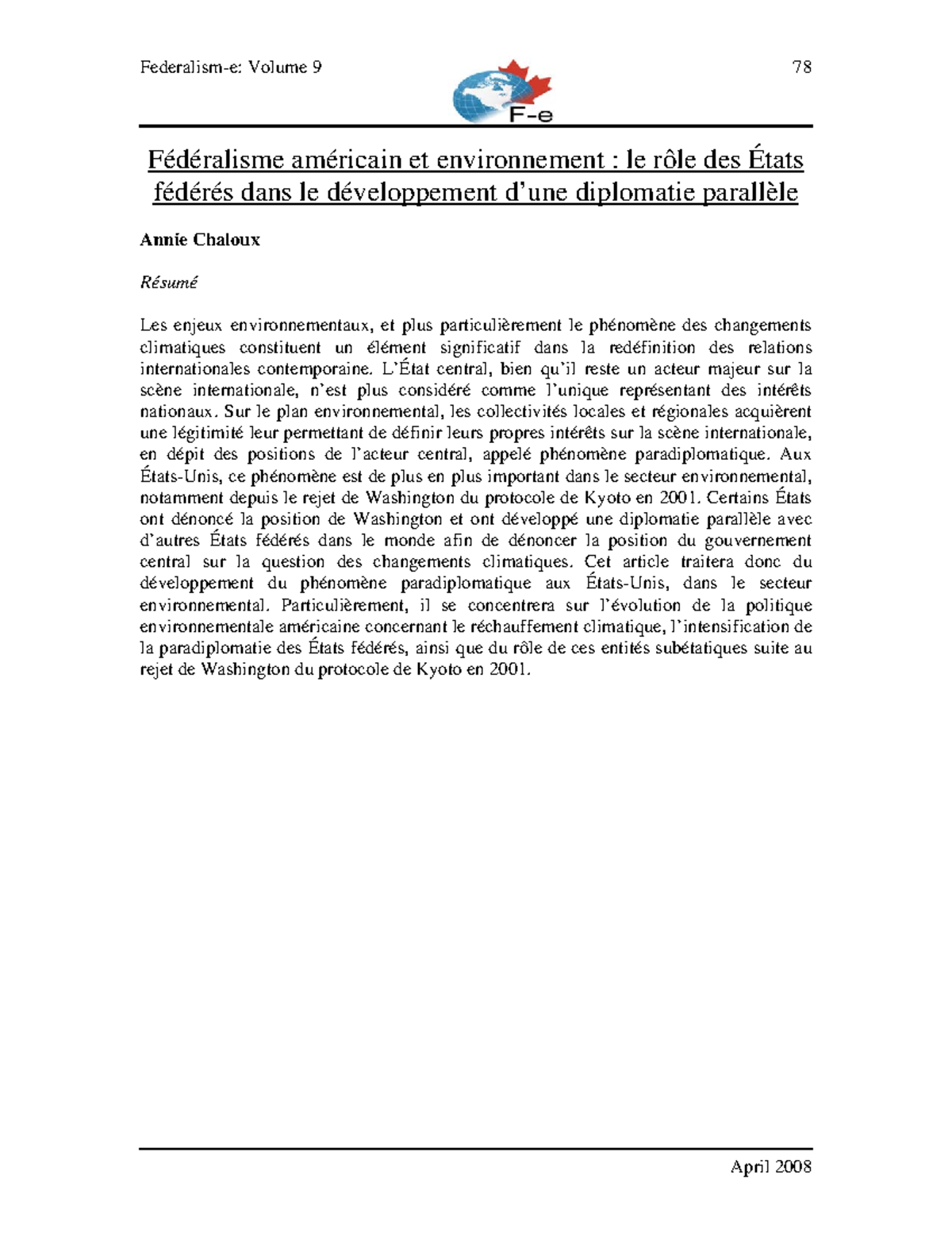 Admin,+Vol9N1 Art6 - Travaux dirigé, document de doctrine - Fédéralisme ...