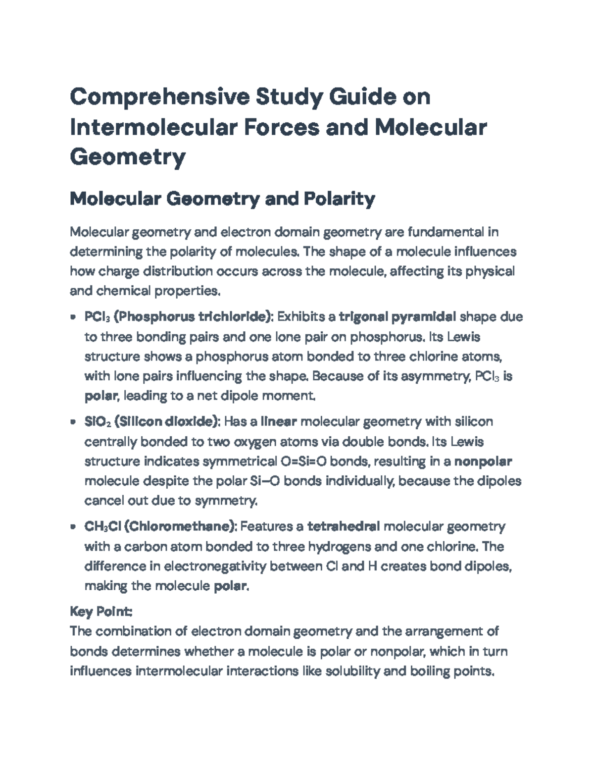 Comprehensive Study Guide: Intermolecular Forces & Molecular Geometry ...