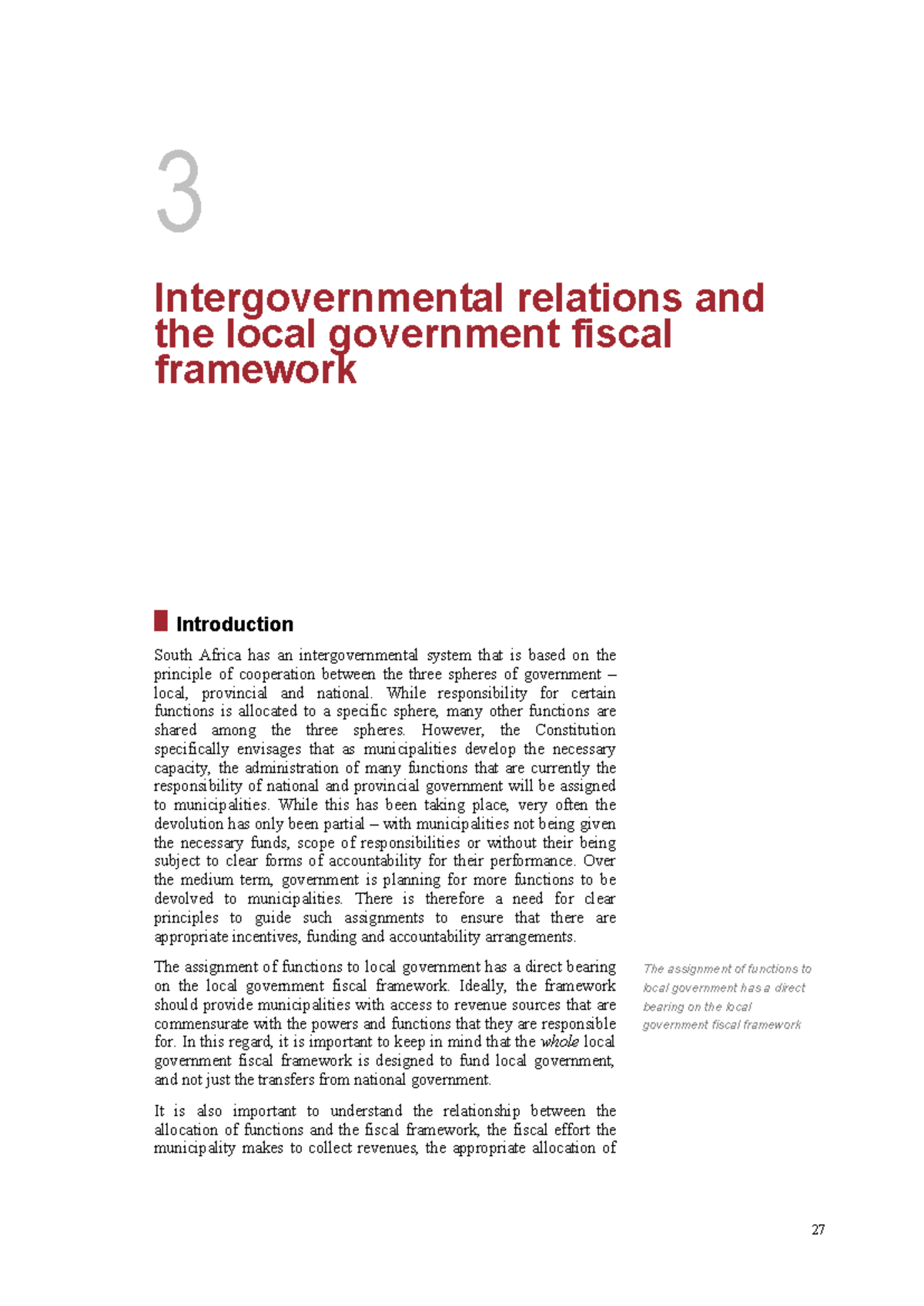 Intergovernmental Relations and Local Government Fiscal Framework: An ...