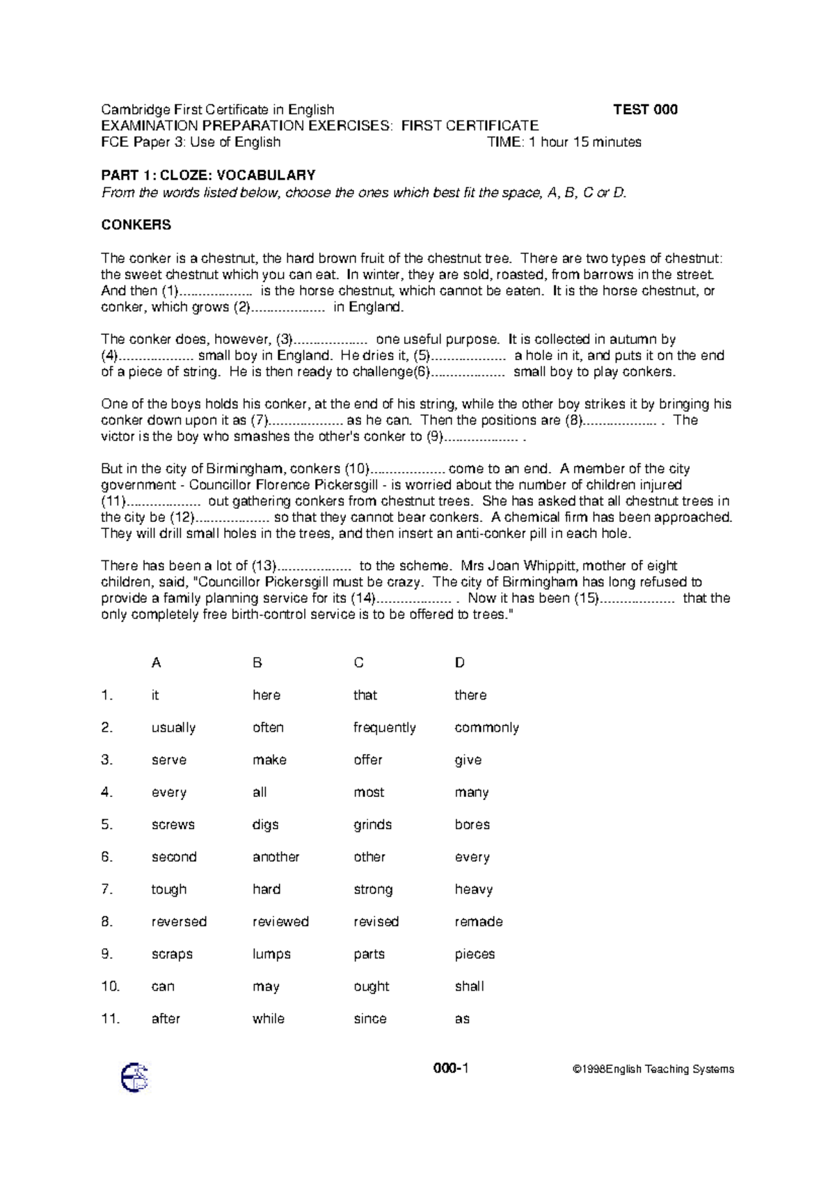 FCE Paper 3: Use of English Test Preparation Exercises - Studocu