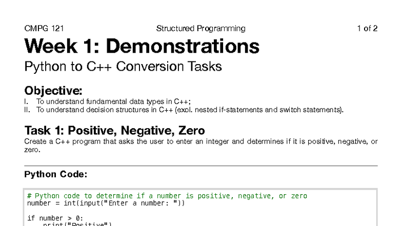CMPG 121 Week 1: Python Programming Demonstration Tasks - Studocu