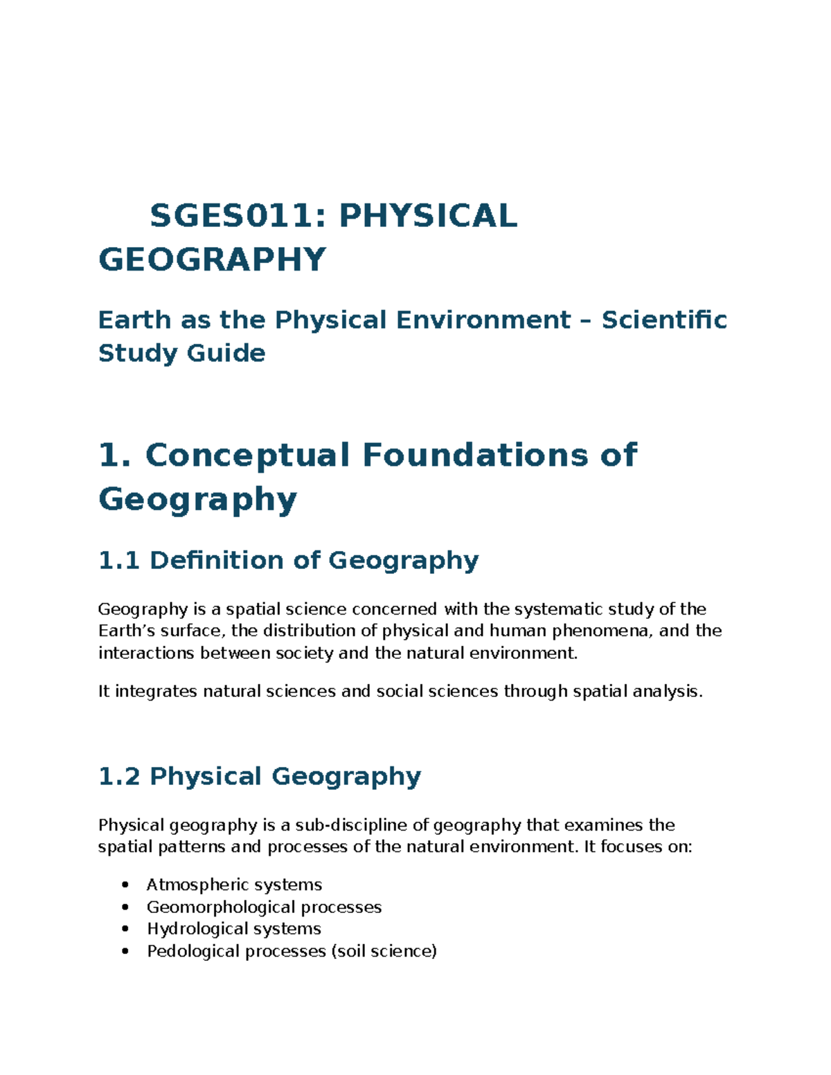 SGES011: PHYSICAL GEOGRAPHY Scientific Study Guide on Earth's Systems ...