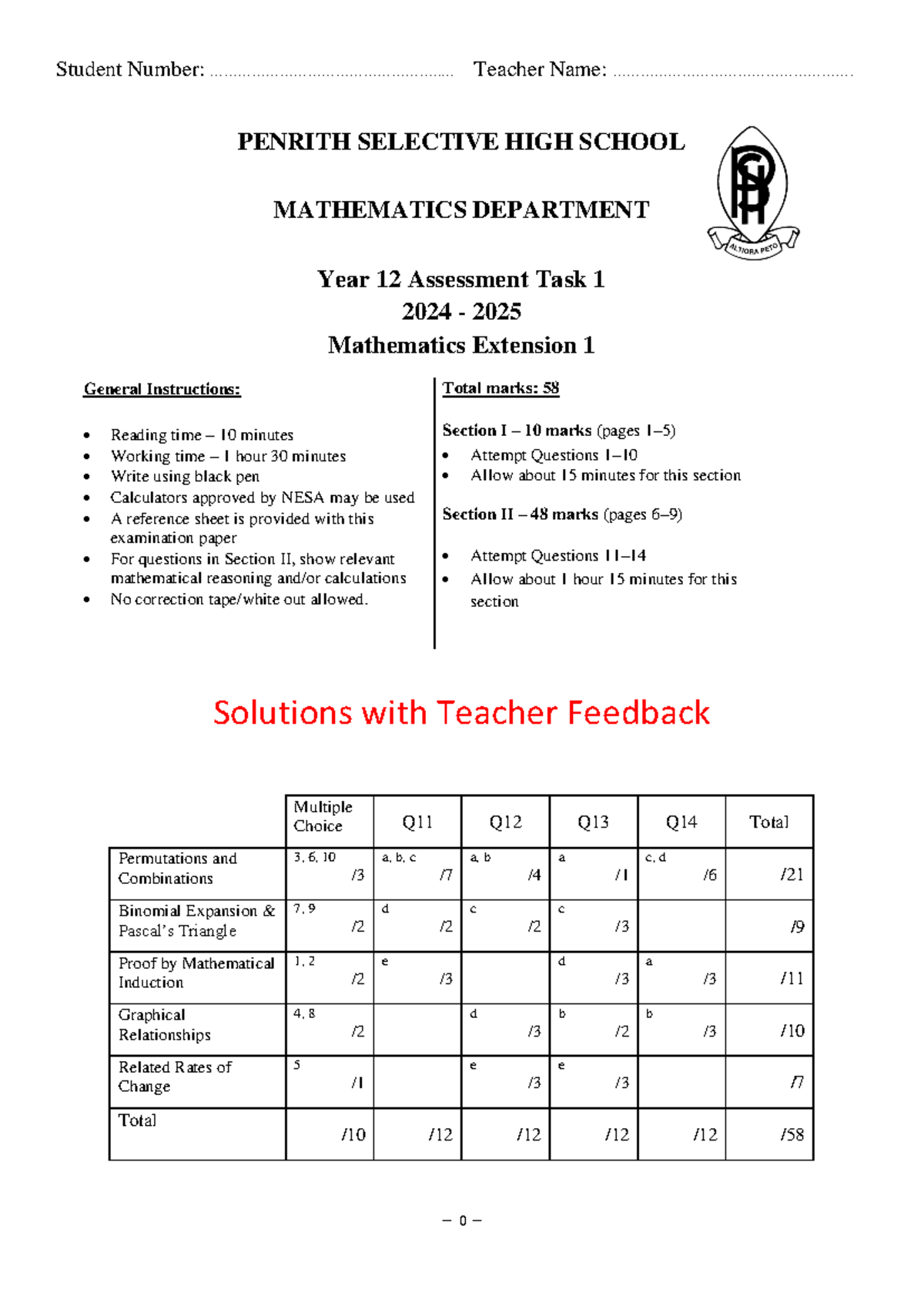 Year 12 Mathematics Extension 1 Assessment Task 1 2024 - Studocu