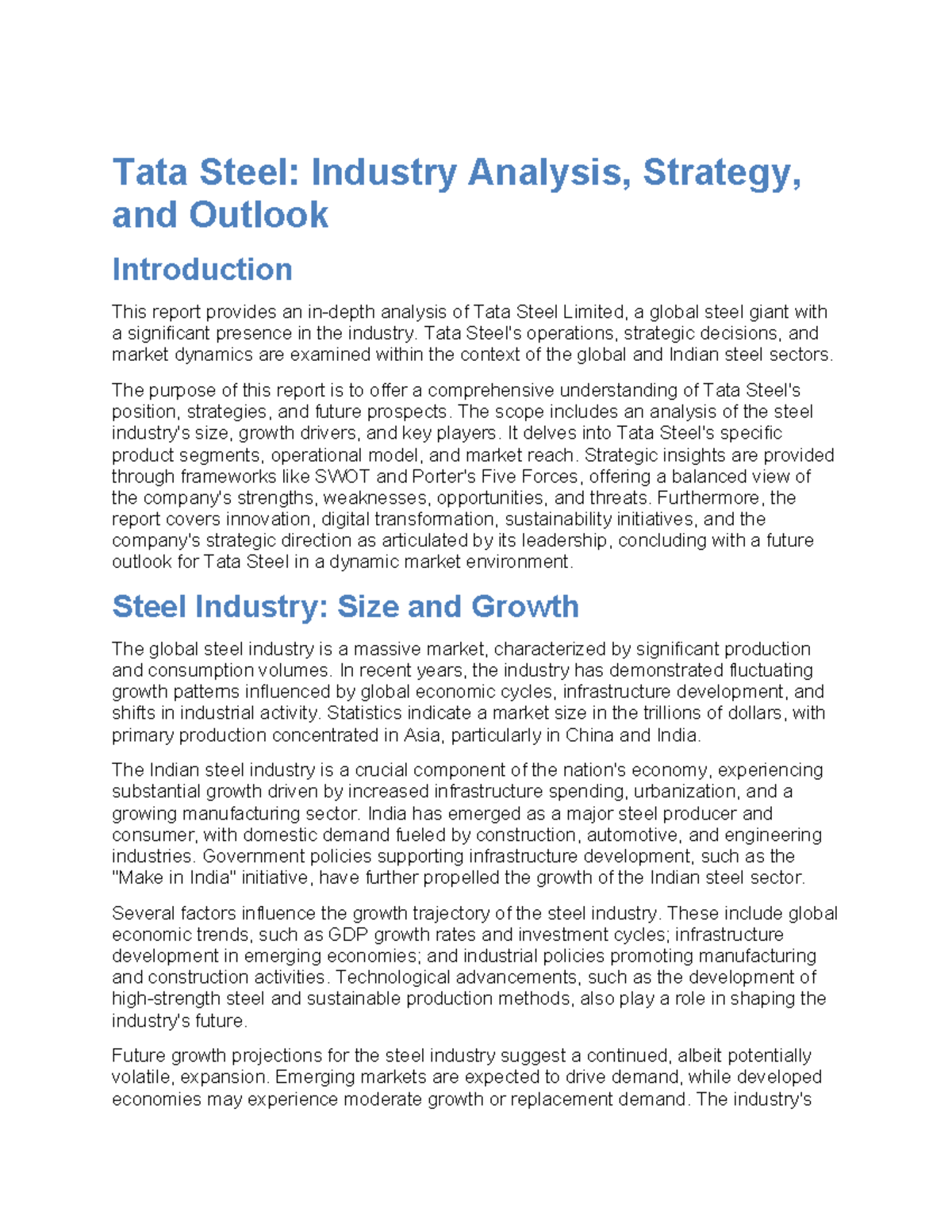 Tata Steel: Industry Analysis & Strategic Outlook Report - Studocu