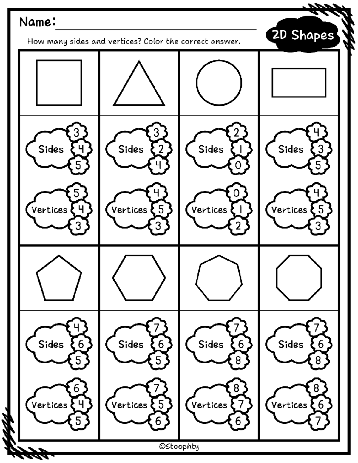 2D Shapes Worksheet: Sides and Vertices Quiz - Studocu