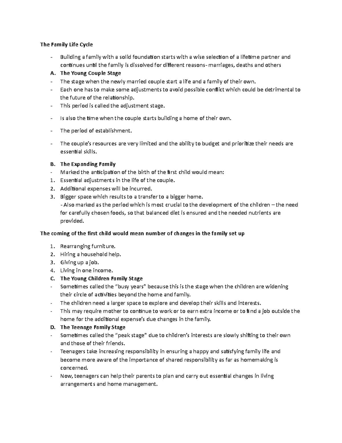 The Family Life Cycle (Lecture Notes) - BS. education - PangSU - Studocu