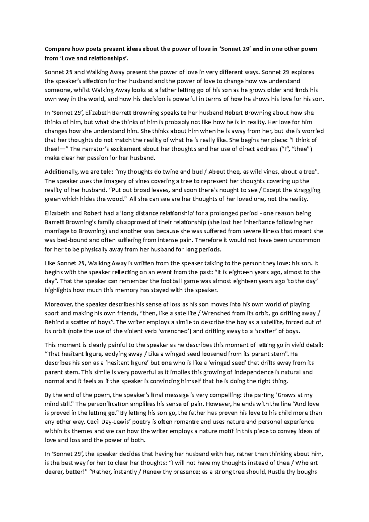 Love and Relationships 2022 Analysis: Power of Love in Poetry - Studocu