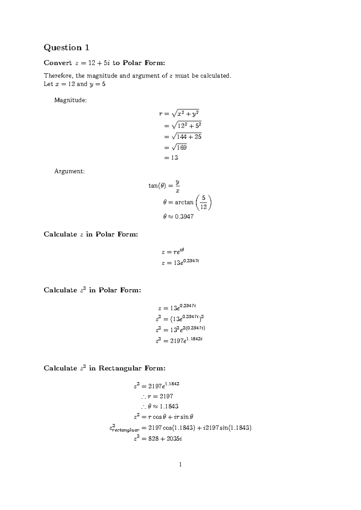 Assignment 1 Solutions - MATH1051 - Question 1, Part a and b Question 1, Part c and d Question 2 ...