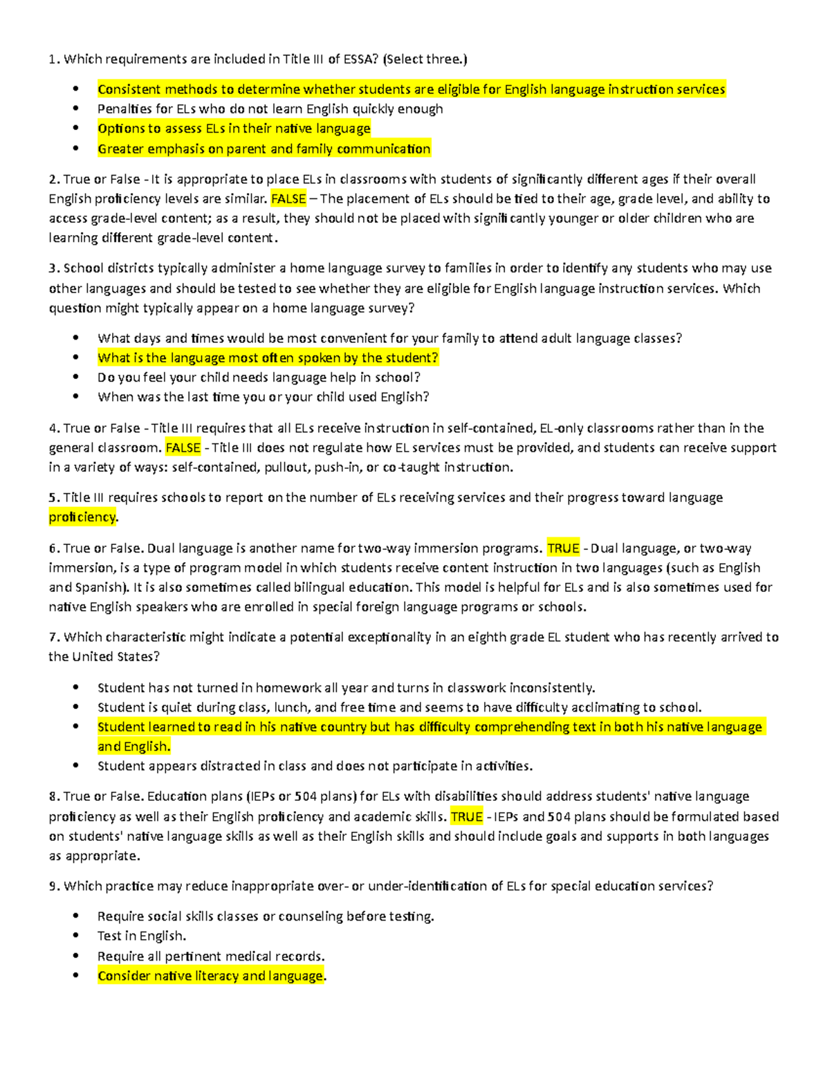 Learning Check Questions - Which requirements are included in Title III ...