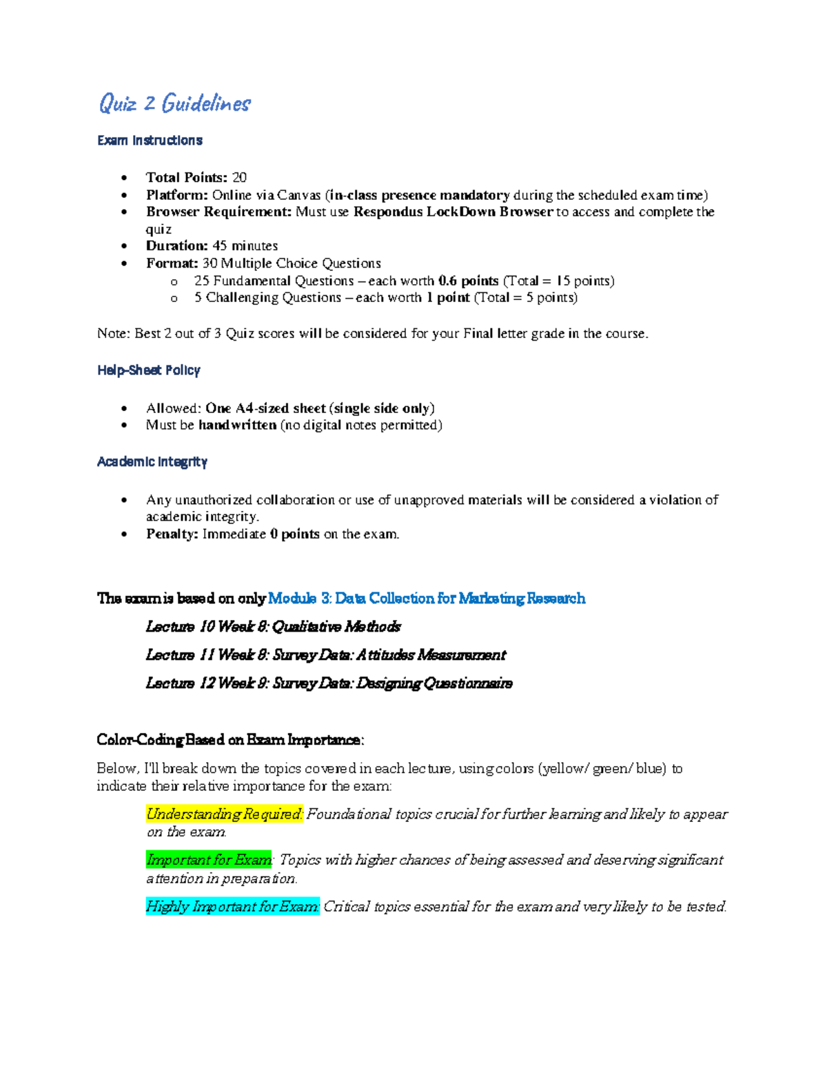 Quiz 2 Guidelines for Marketing Research Module - Studocu