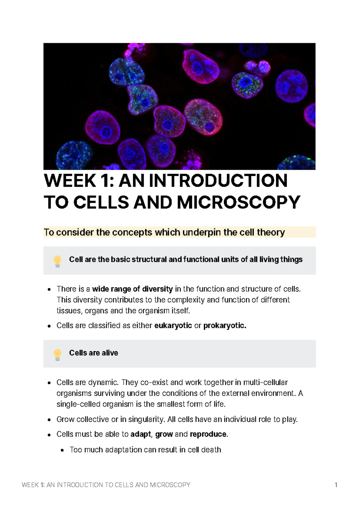 WEEK 1: Intro to Cells & Microscopy Concepts (CTL) - Studocu