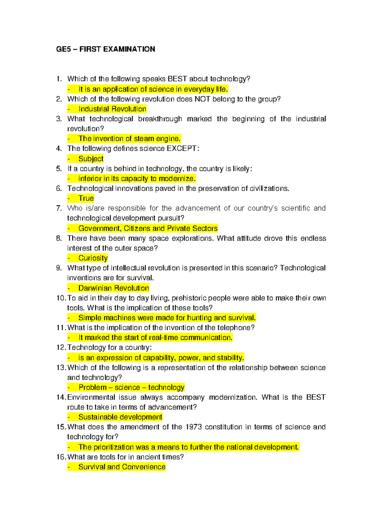GE5 First Exam Activities Answer Key for Practice Sets - Studocu