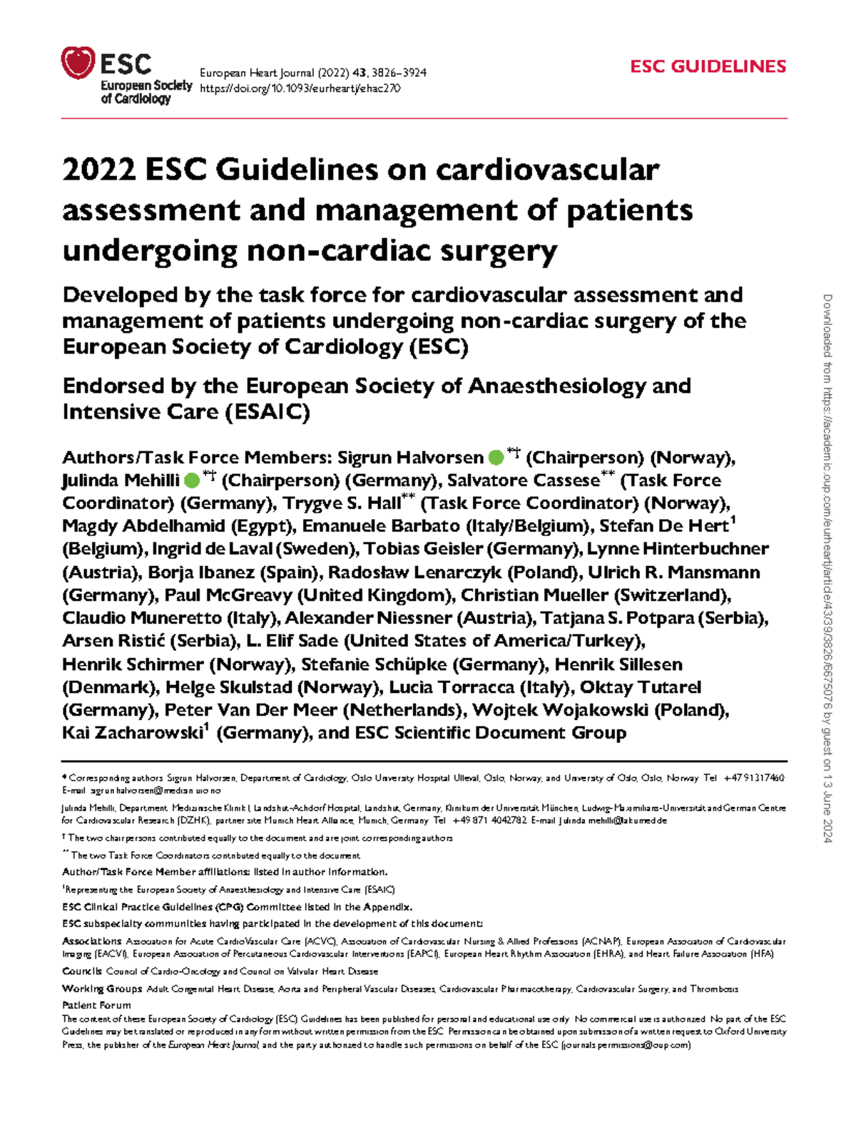 2022 ESC Guidelines on Cardiac Assessment for Non-Cardiac Surgery - Studocu