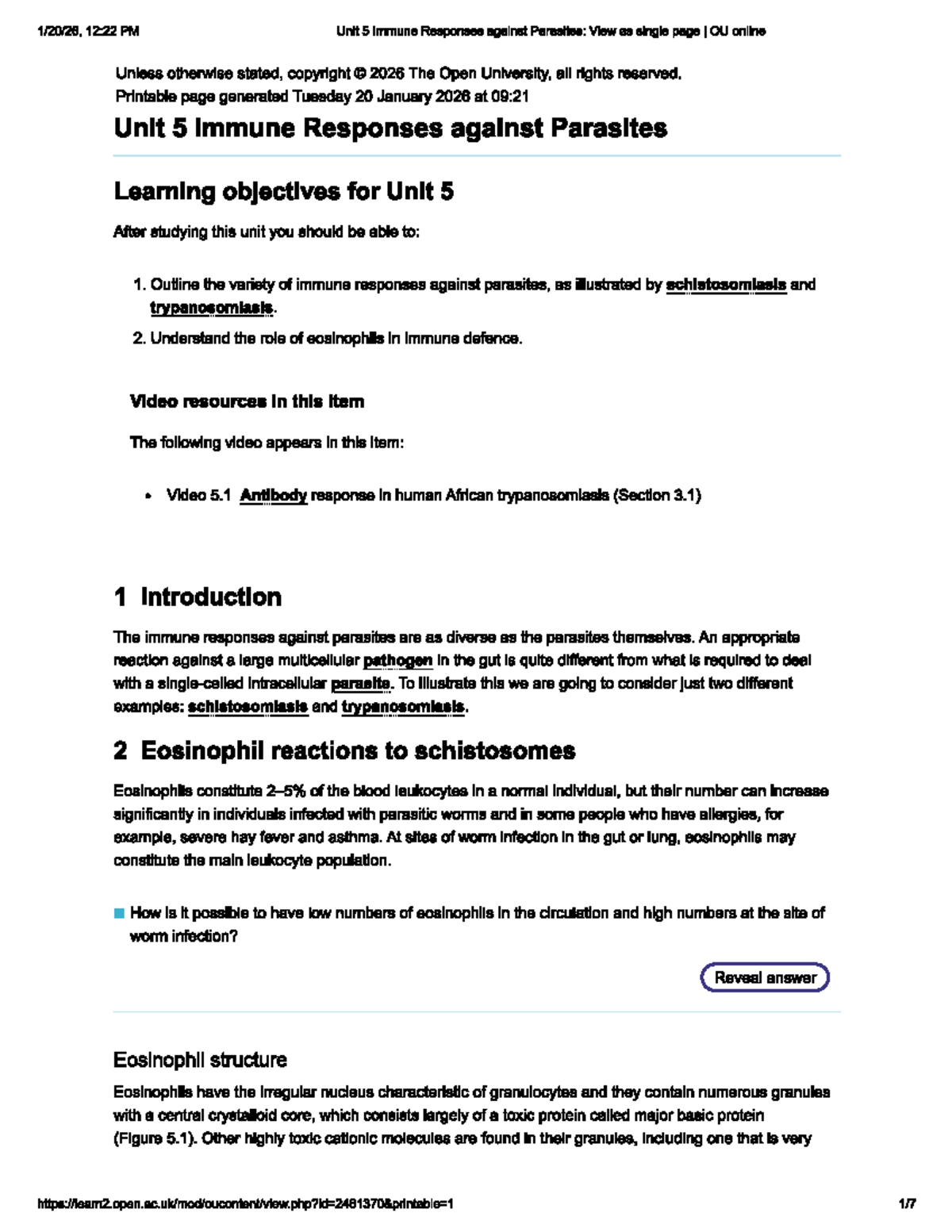 Unit 5: Immune Responses Against Parasites - Key Concepts and ...