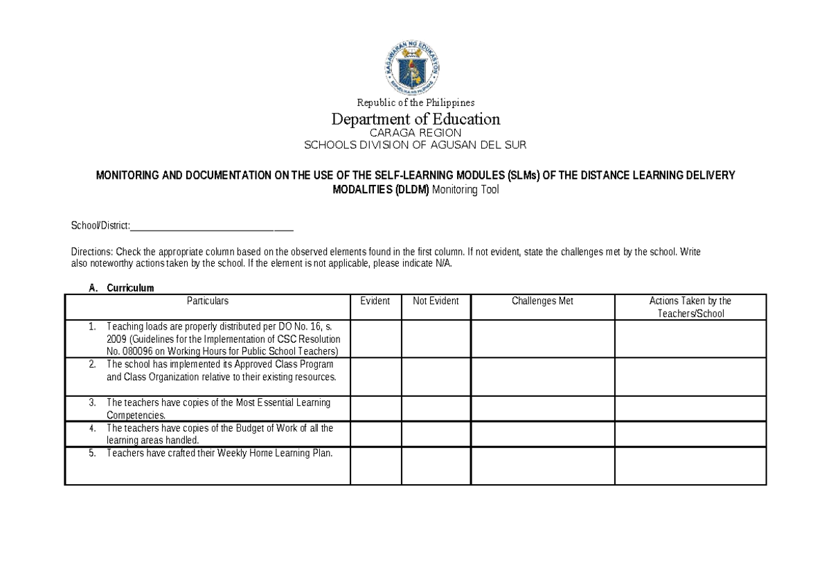 Monitoring Tool for SLMs in Distance Learning (ADM-SLM) - Philippines ...
