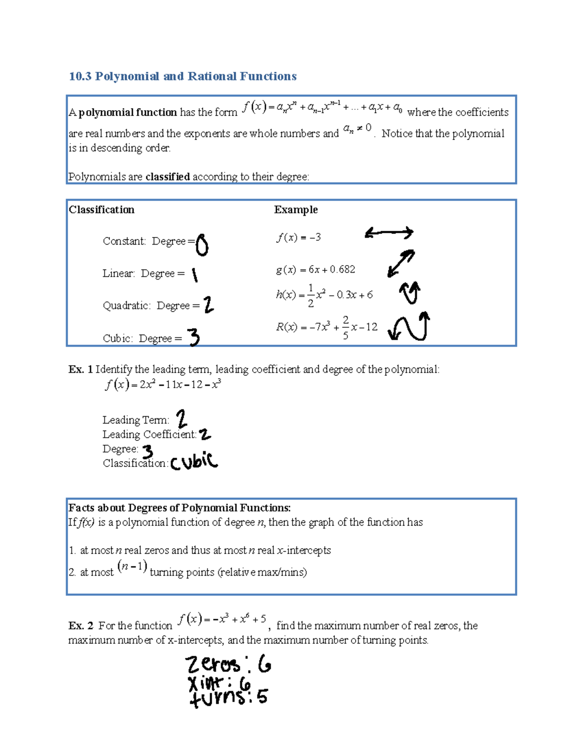 Polynomial and Rational Functions Notes (Math 10.3) - Studocu