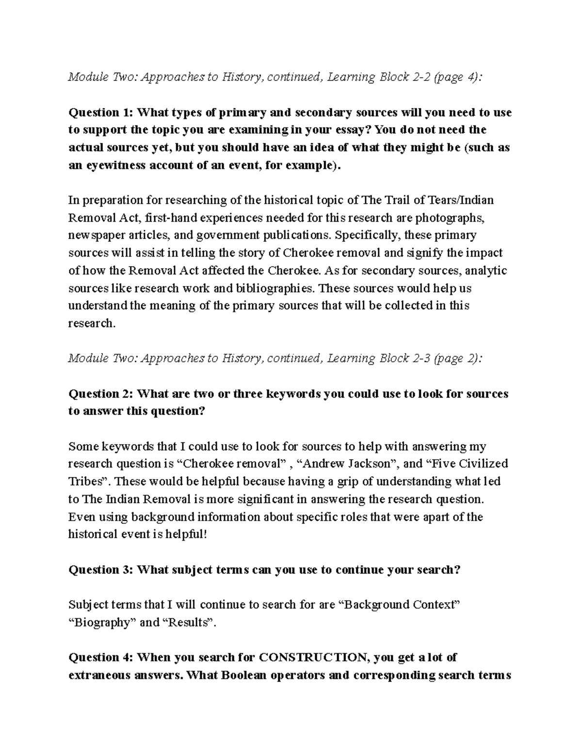 2-2 Module Two Short Responses - Module Two: Approaches to History ...