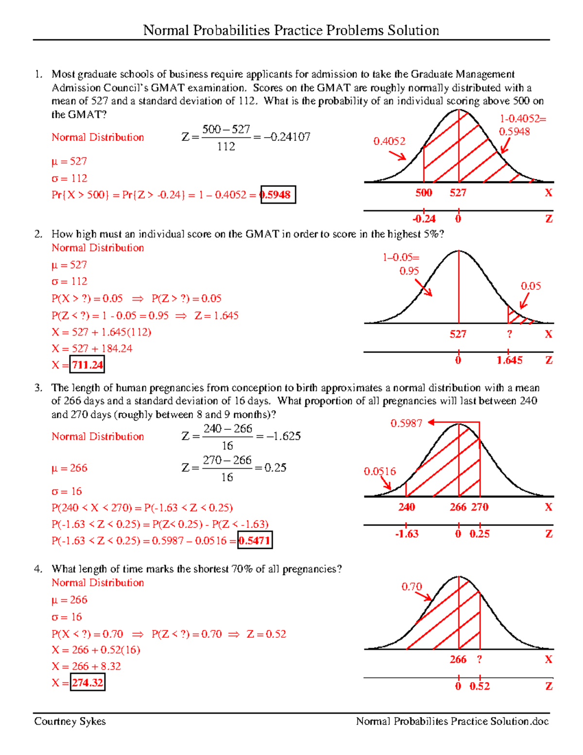 Normal Probabilities Practice Problems Solutions (Stat 101) - Studocu