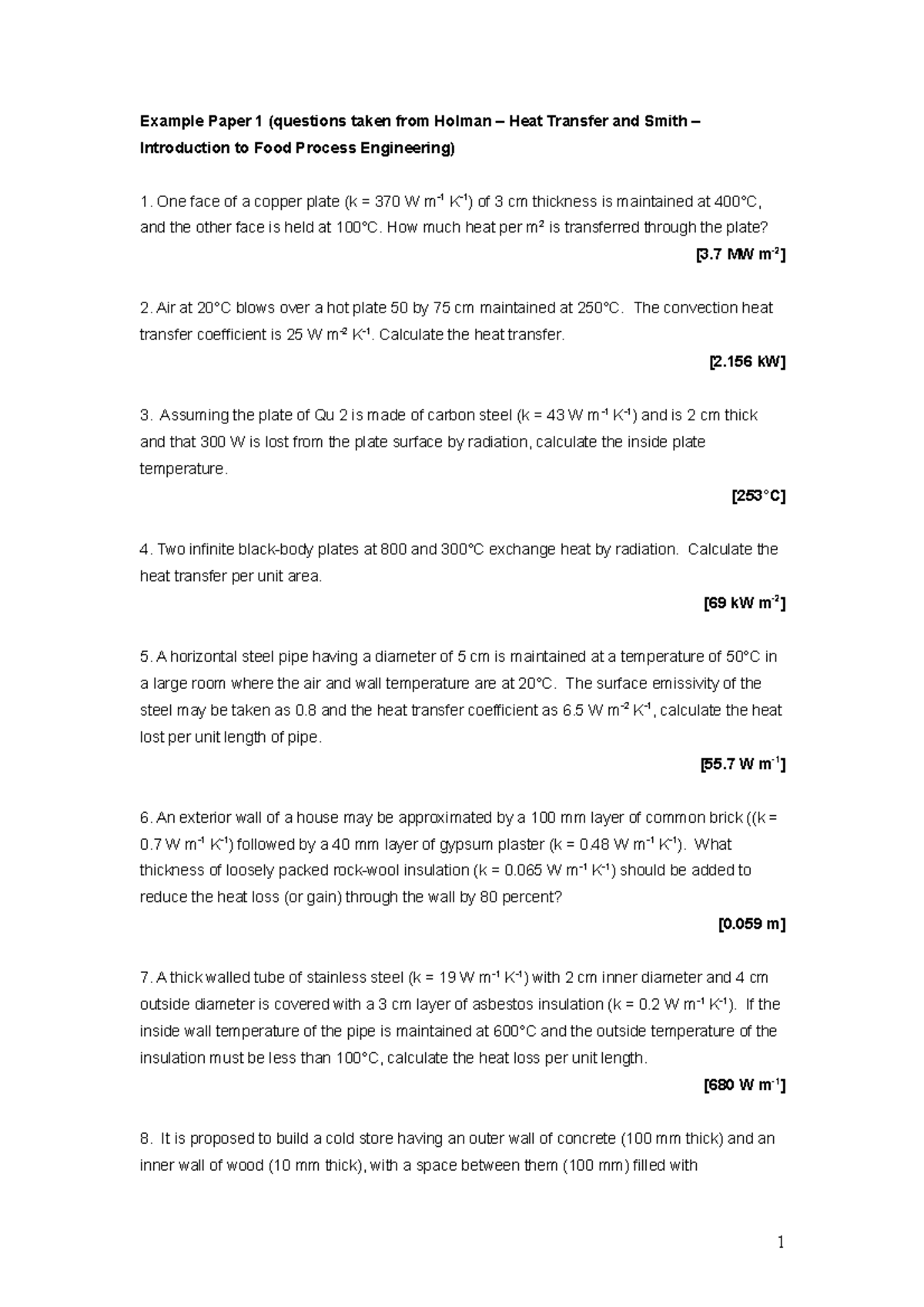 Heat Transfer Example Paper 5: Key Problems & Solutions - Studocu