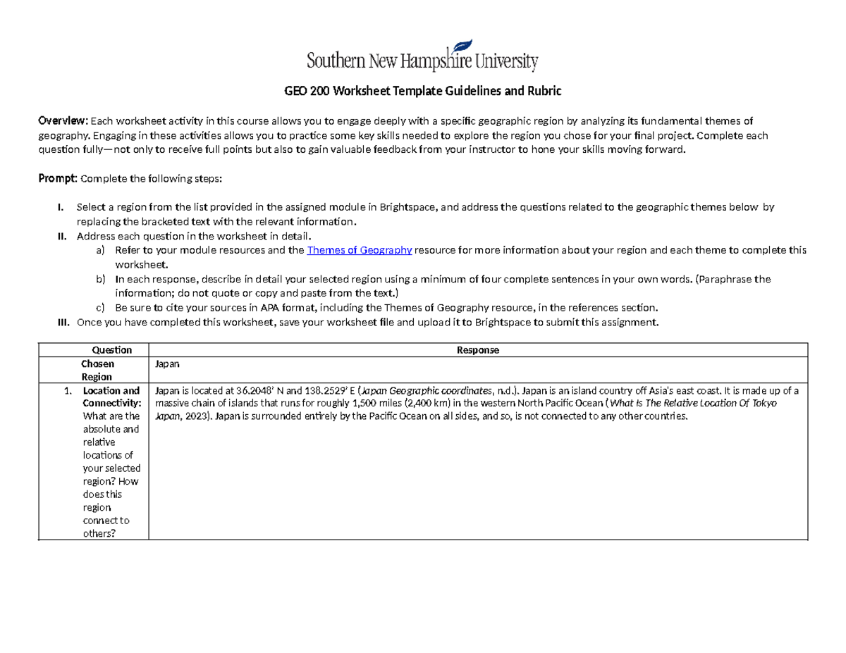 GEO 200 Final Exam: Understanding Geographic Regions - Japan - Studocu