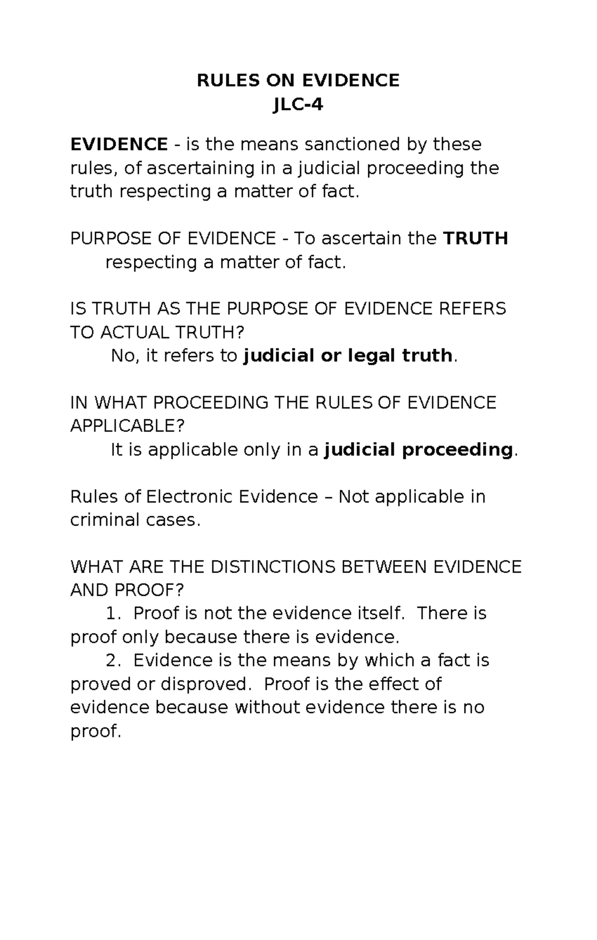 Rules of Evidence: Understanding Legal Truth and Its Applications - Studocu
