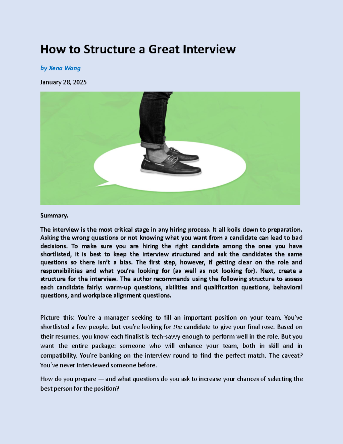 How to Structure a Great Interview: Tips for Success in Hiring - Studocu