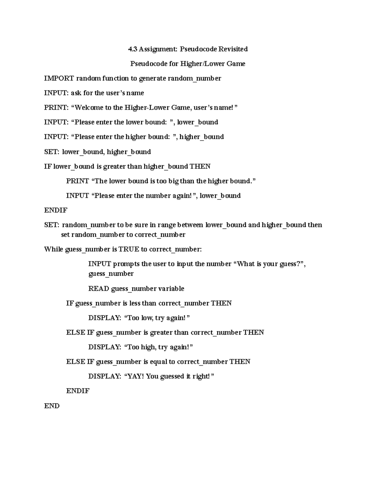 Module 4 Assignment: Revisited Pseudocode for Higher-Lower Game - Studocu