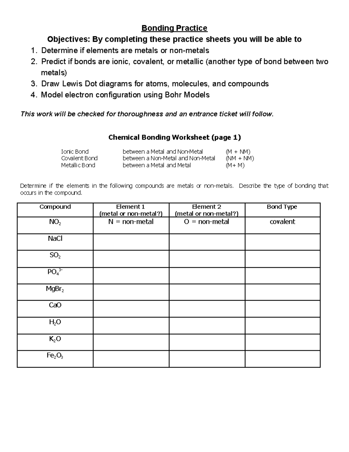 Bonding Practice Packet - Bonding Practice Objectives: By completing ...