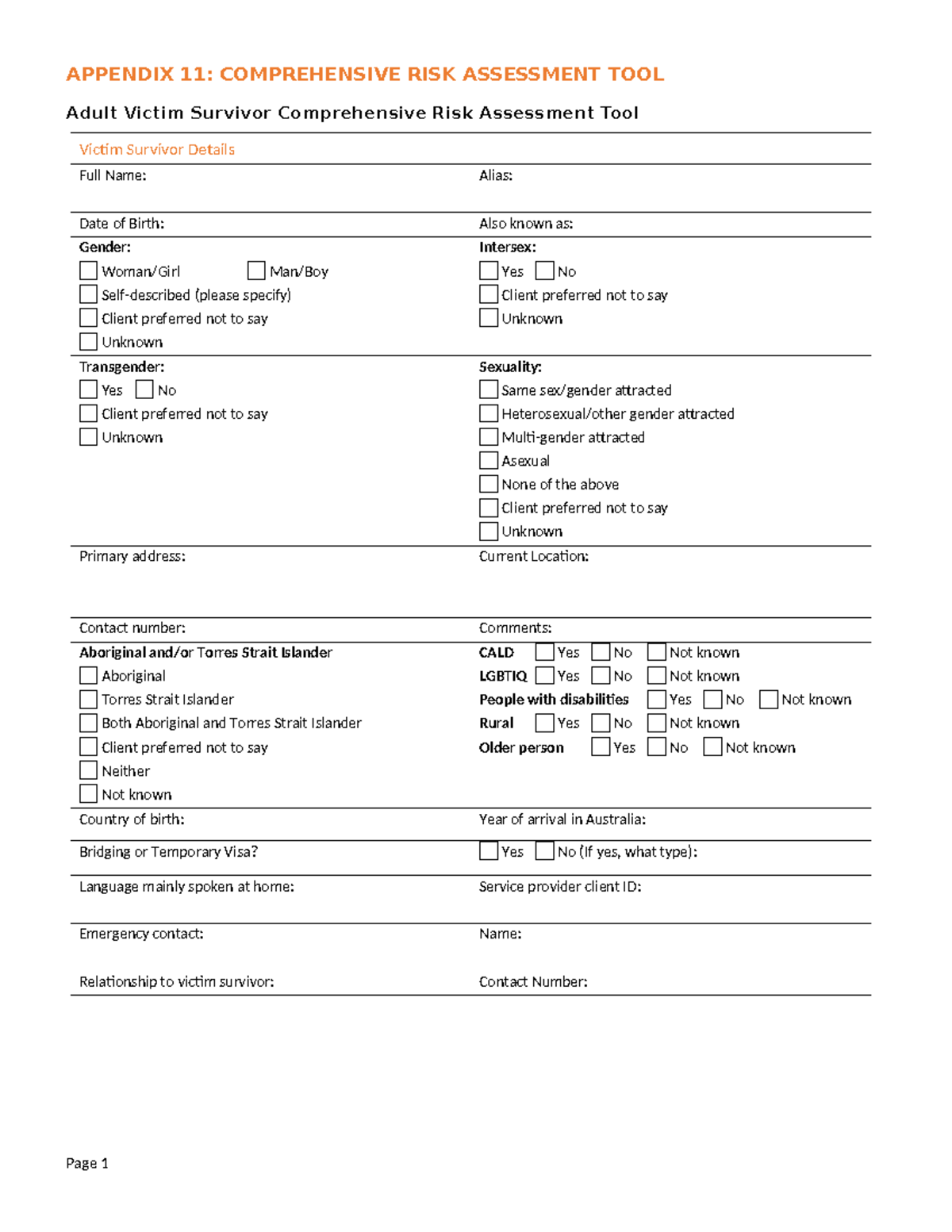 Adult Victim Survivor Comprehensive Risk Assessment Tool - Studocu