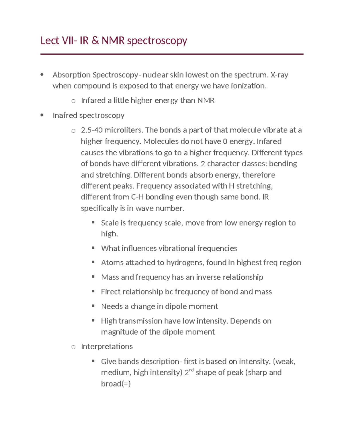 Lect VII- NMR and IR Spectroscopy - Lect VII- IR & NMR spectroscopy Absorption Spectroscopy ...