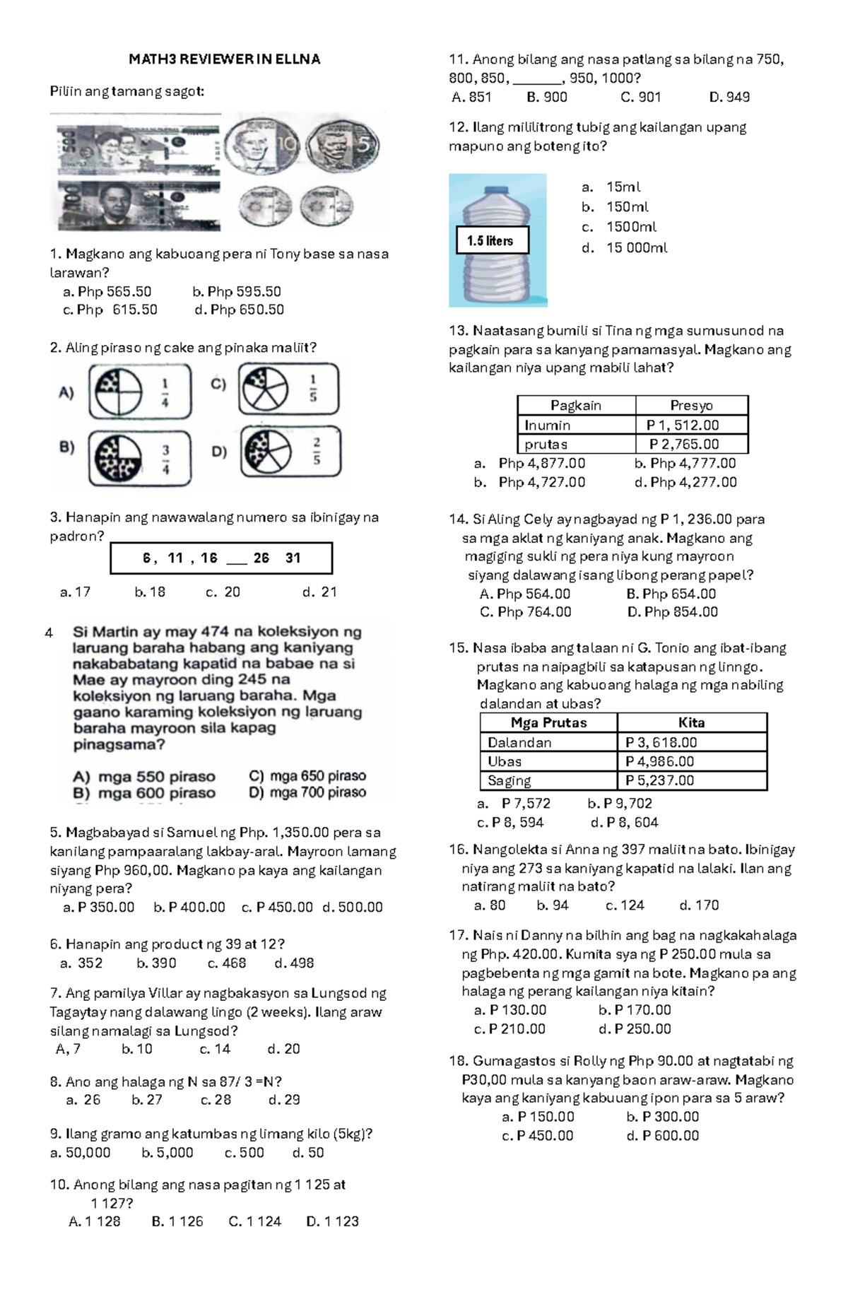 MATH3 Final Exam Reviewer: Essential Practice in Ellna - Studocu